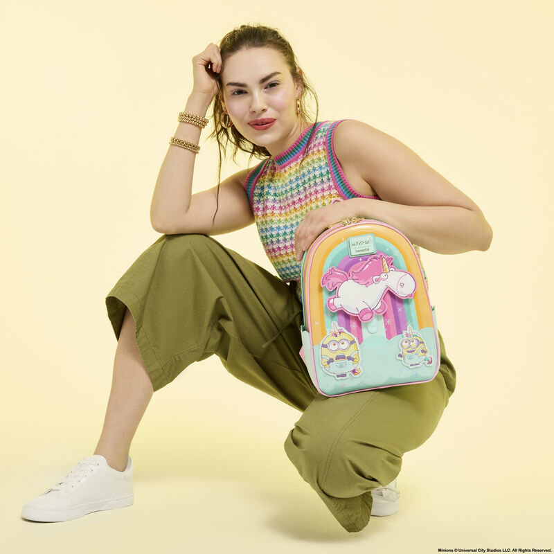 Minions Fluffy Unicorn Rainbow Mini Backpack | Loungefly