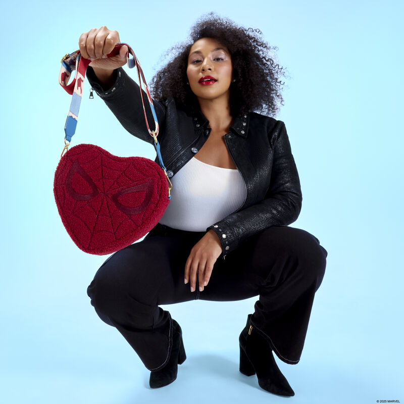 Spider-Man Sherpa Heart Shaped Crossbody Bag | Loungefly