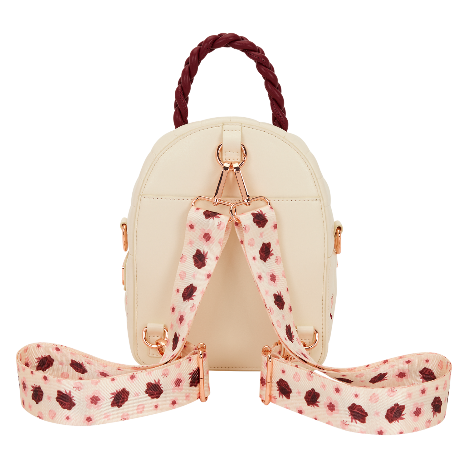 Loungefly Cream & Red Floral Convertible Mini Backpack & Crossbody Bag
