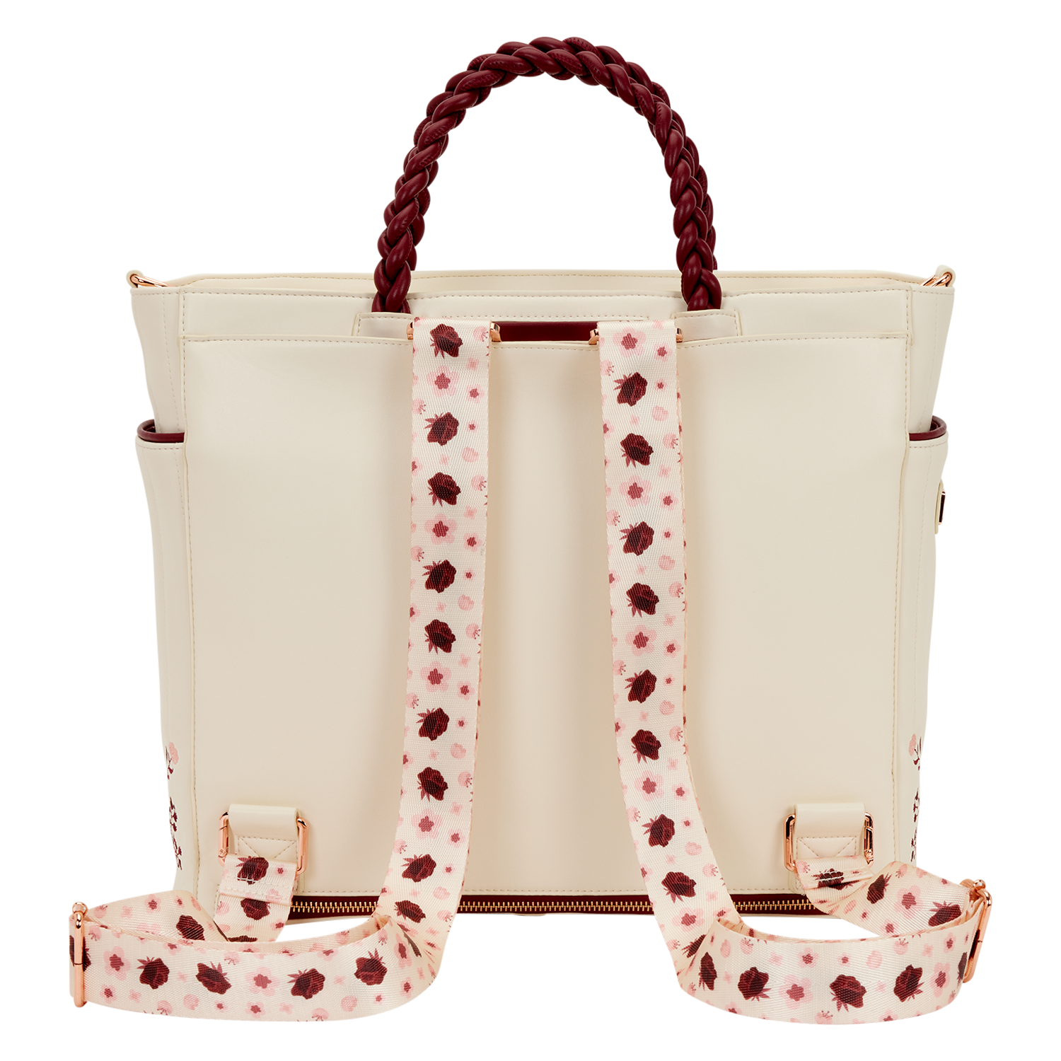 Loungefly Cream & Red Floral Convertible Backpack and Tote Crossbody ...