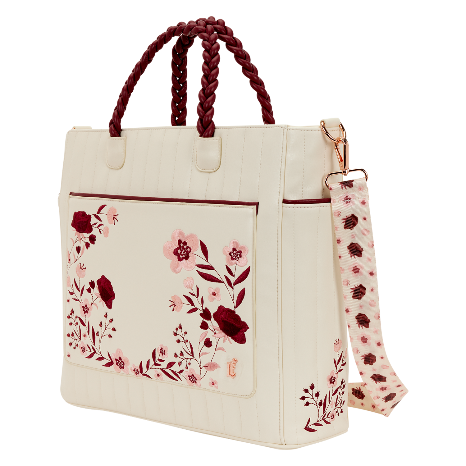 Loungefly Cream & Red Floral Convertible Backpack and Tote Crossbody ...