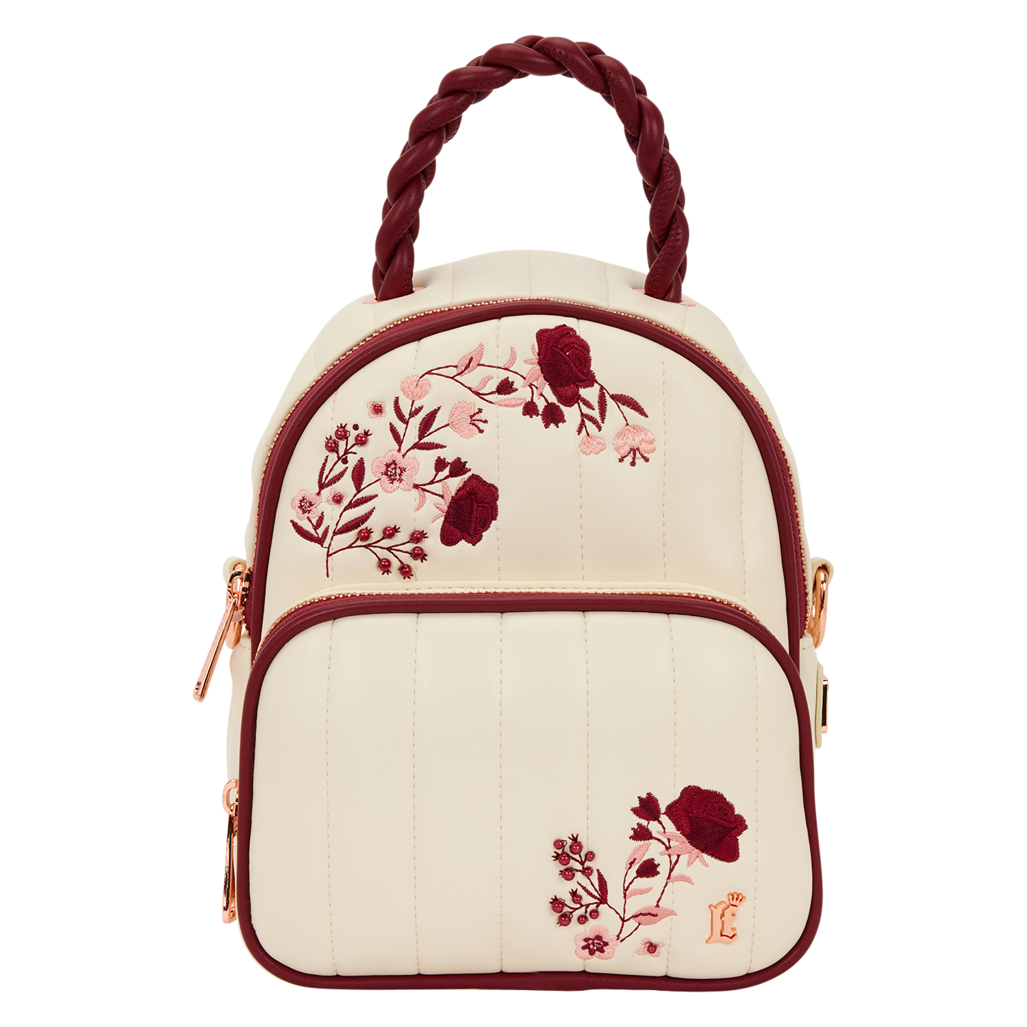 Loungefly Cream & Red Floral Convertible Mini Backpack & Crossbody Bag ...